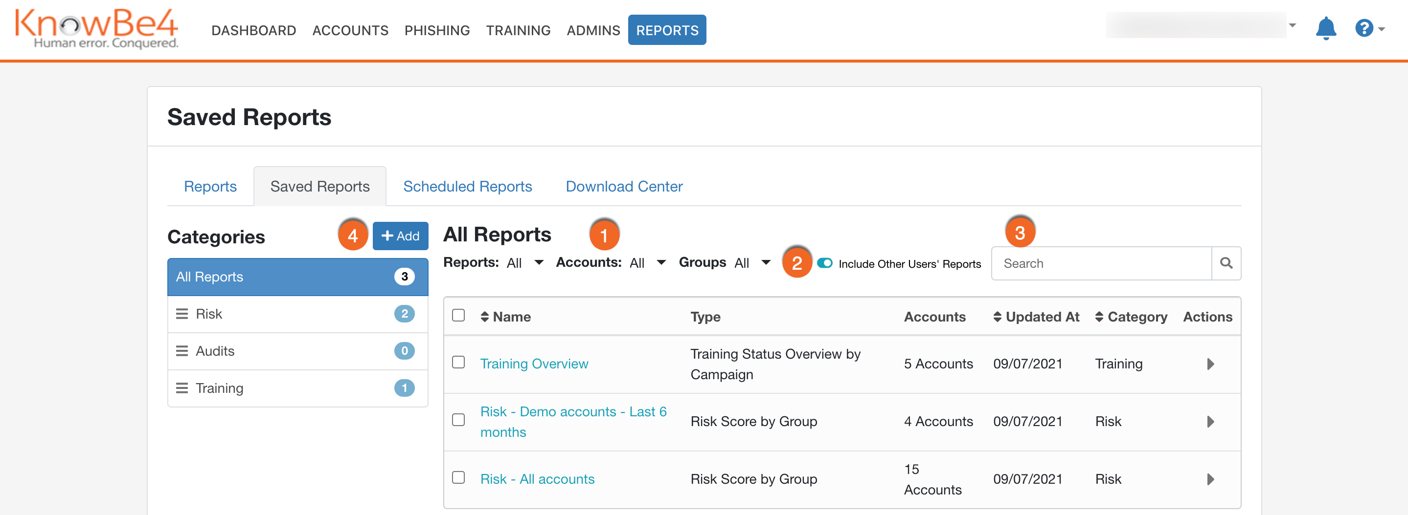Partner and Multi-Account: Save and Send Reports – KnowBe4 Knowledge Base