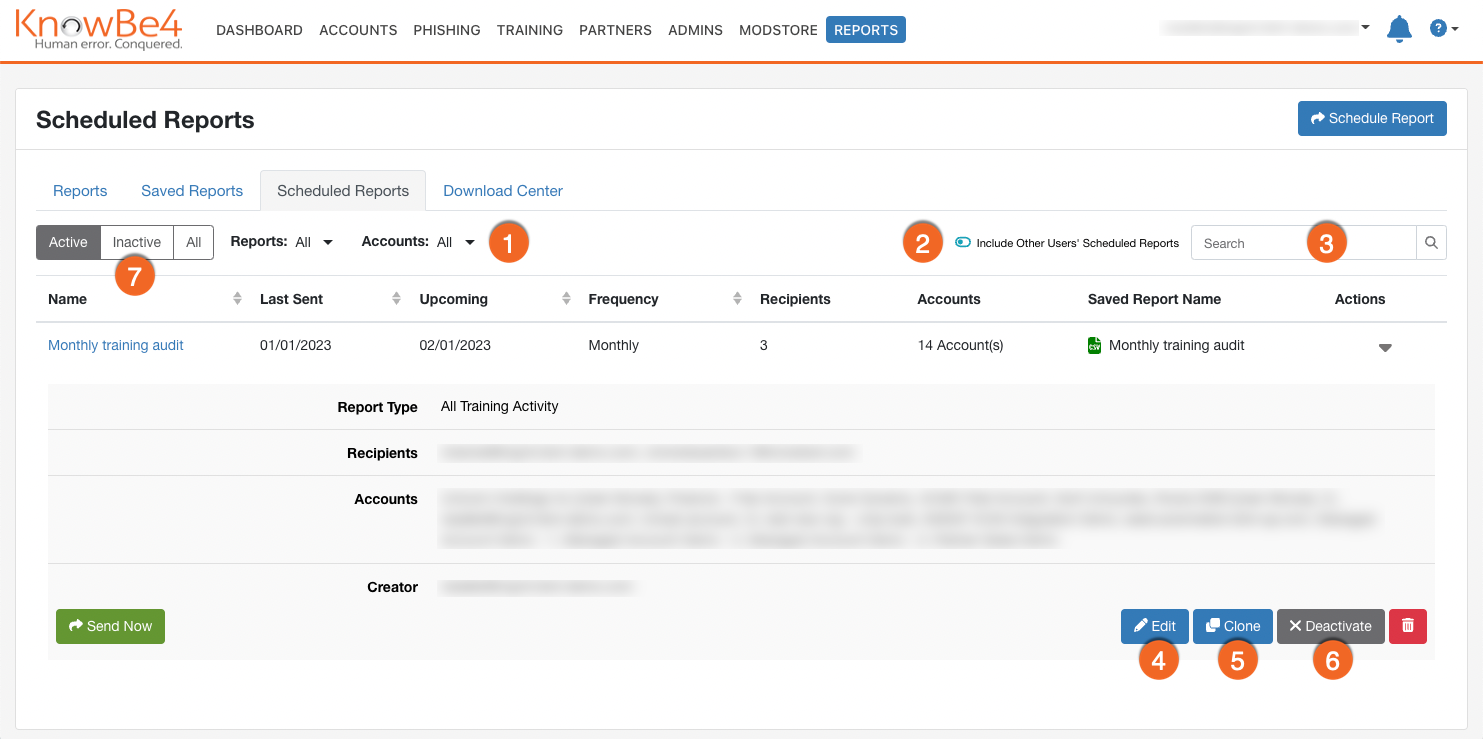 Partner and Multi-Account: Save and Send Reports – KnowBe4 Knowledge Base
